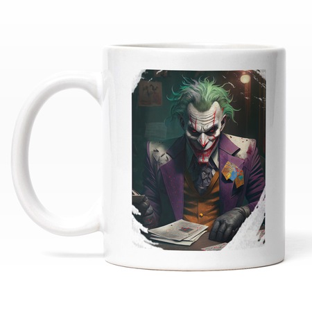 Joker portré bögre az asztalnál, akciófilmek, smink, rajzfilmek, Arthur ...