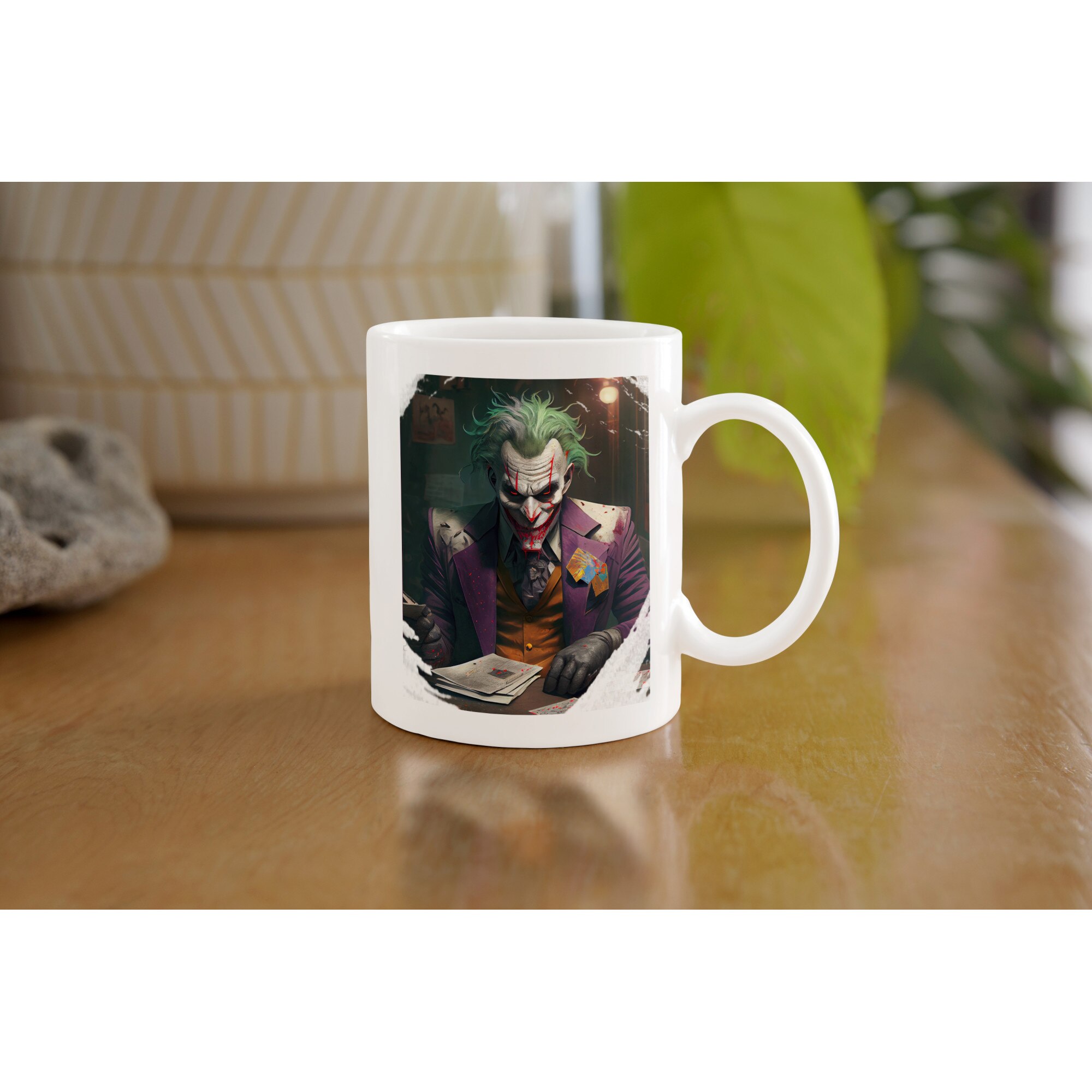 Joker portré bögre az asztalnál, akciófilmek, smink, rajzfilmek, Arthur ...