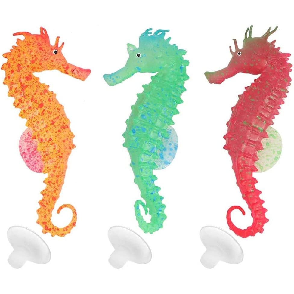 Set 3 caluti de mare decorativi acvariu, Silicon, 10x4 cm, Rosu/Verde ...