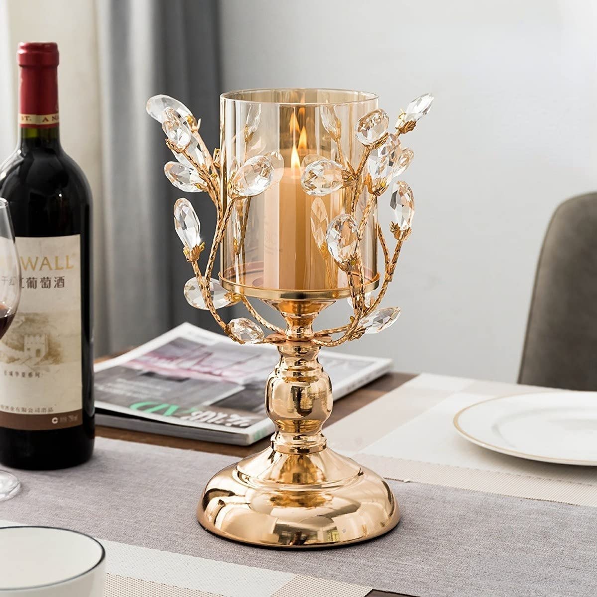 Set de 2 sfesnice, Metal/Sticla, 21 cm, Auriu - eMAG.ro