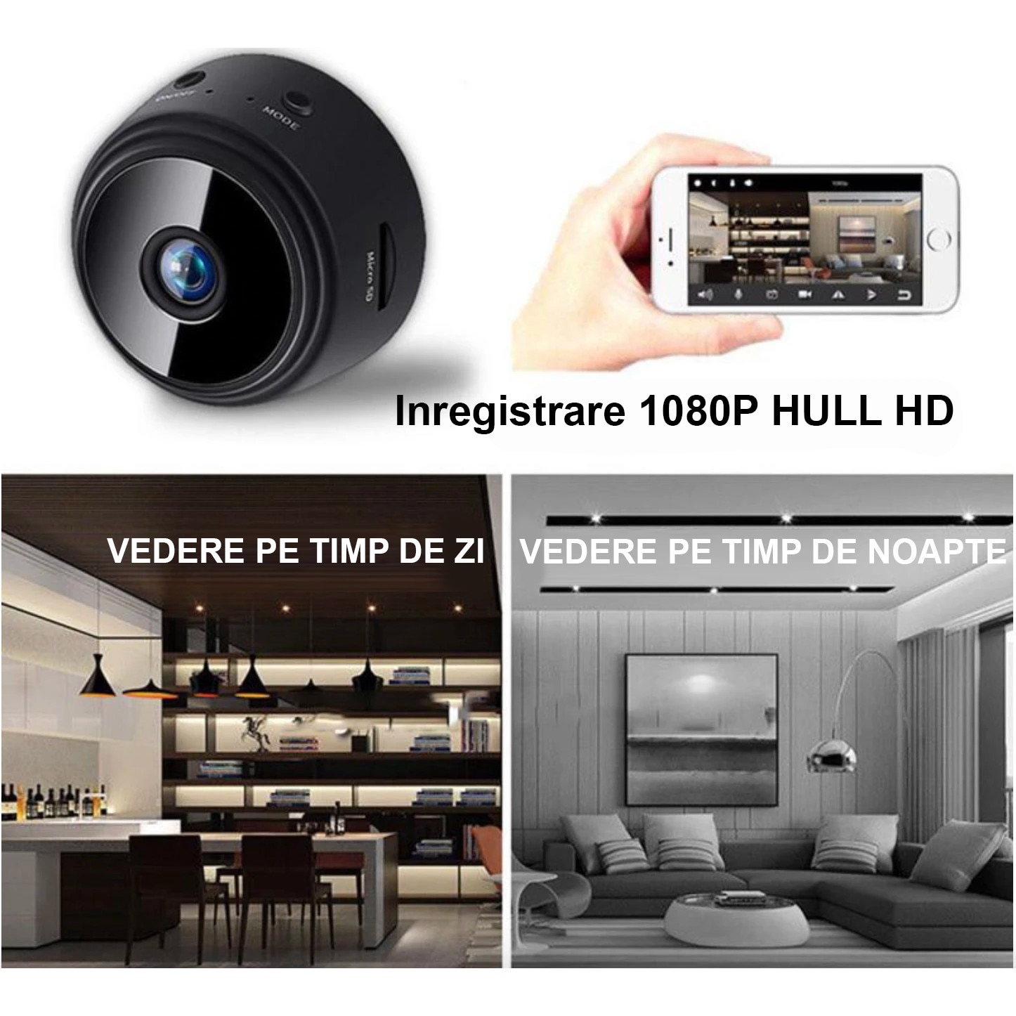 Mini Camera de supraveghere, WiFi, 720p, HD, acumulator lithium, suport ...