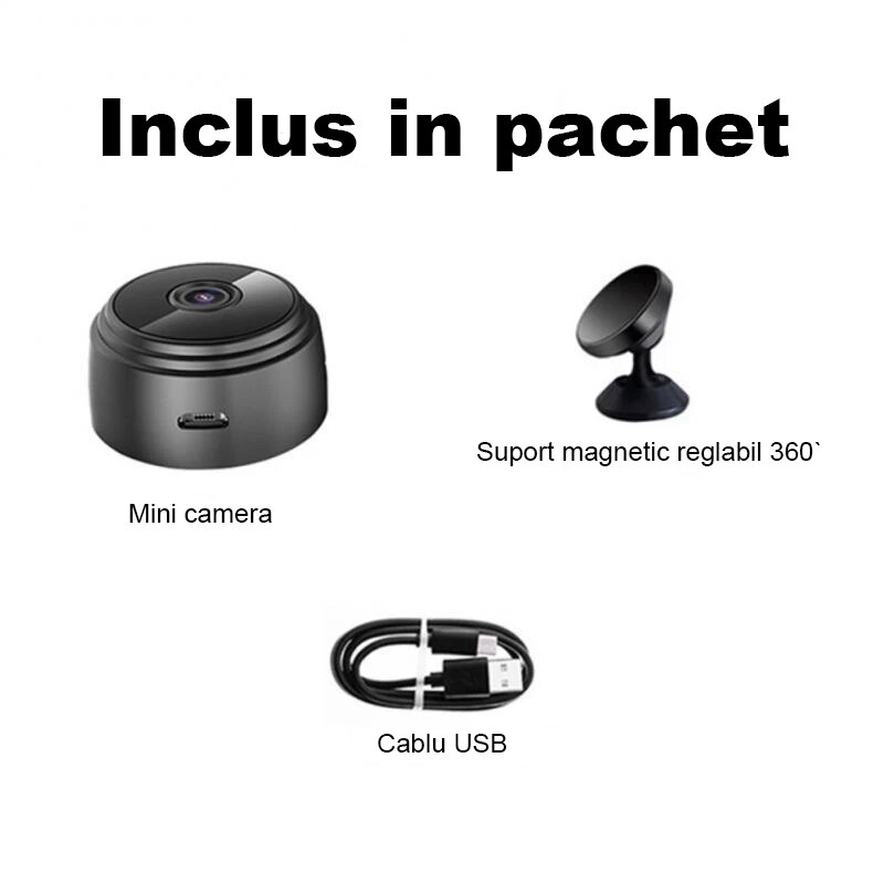 Mini Camera de supraveghere, WiFi, 720p, HD, acumulator lithium, suport ...
