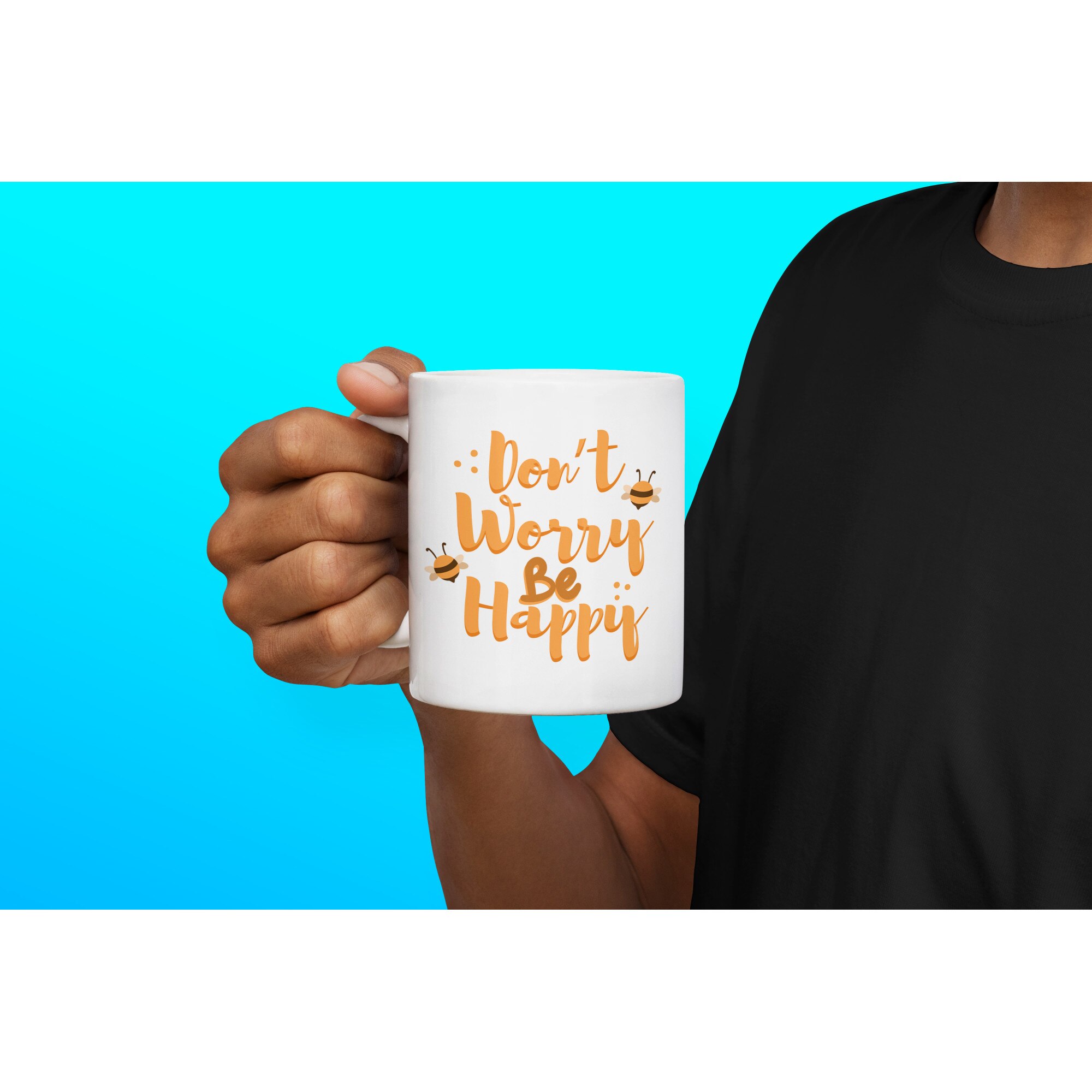 Cana Cu Text Haios In Engleza Don't Worry Be Happy, Albinute Zburand Libere, Galben 330 ml ...