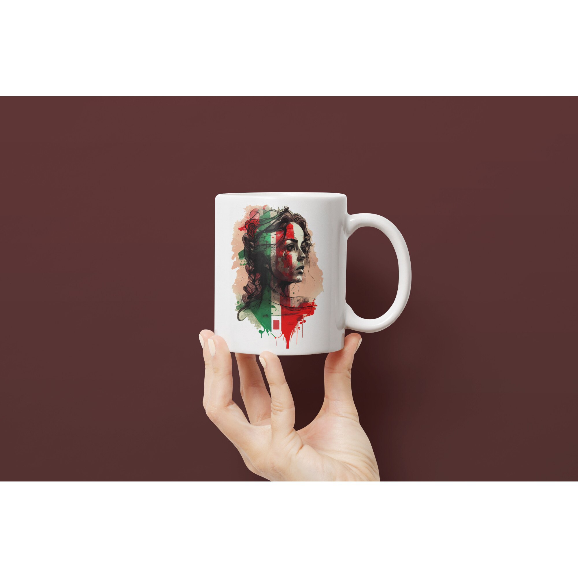 Детска портретна чаша Flow Painting, италианско знаме, брюнетка коса ...