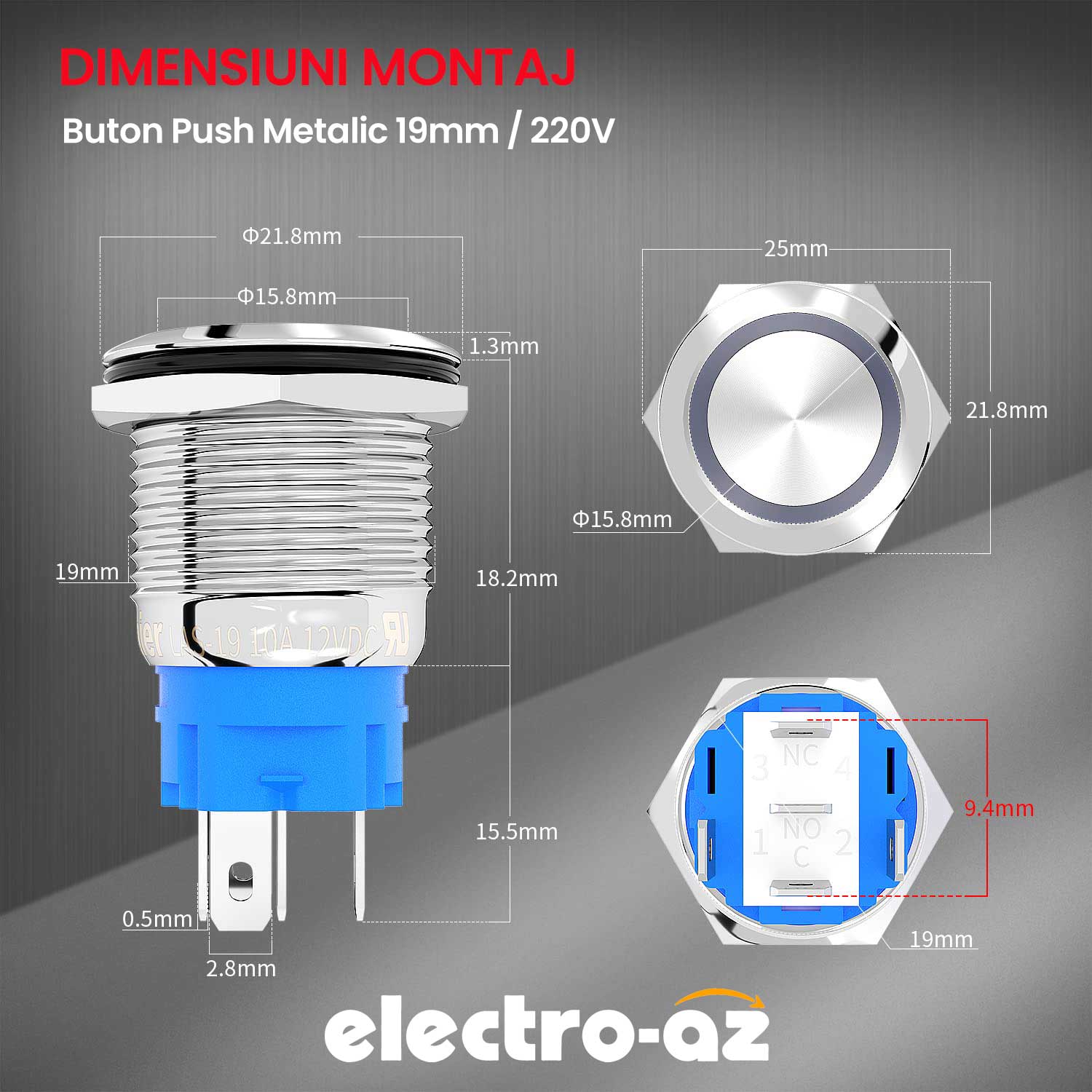 Buton Metalic, 220V, 19mm, cu Revenire Led Rosu - eMAG.ro