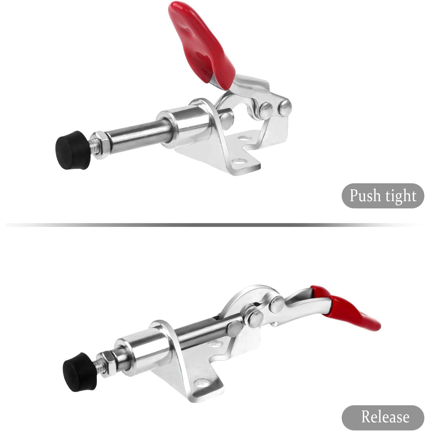 Set 5 cleme cu bascule, Otel/Silicon, 6.8 x 2.7 cm, Argintiu/Rosu - eMAG.ro