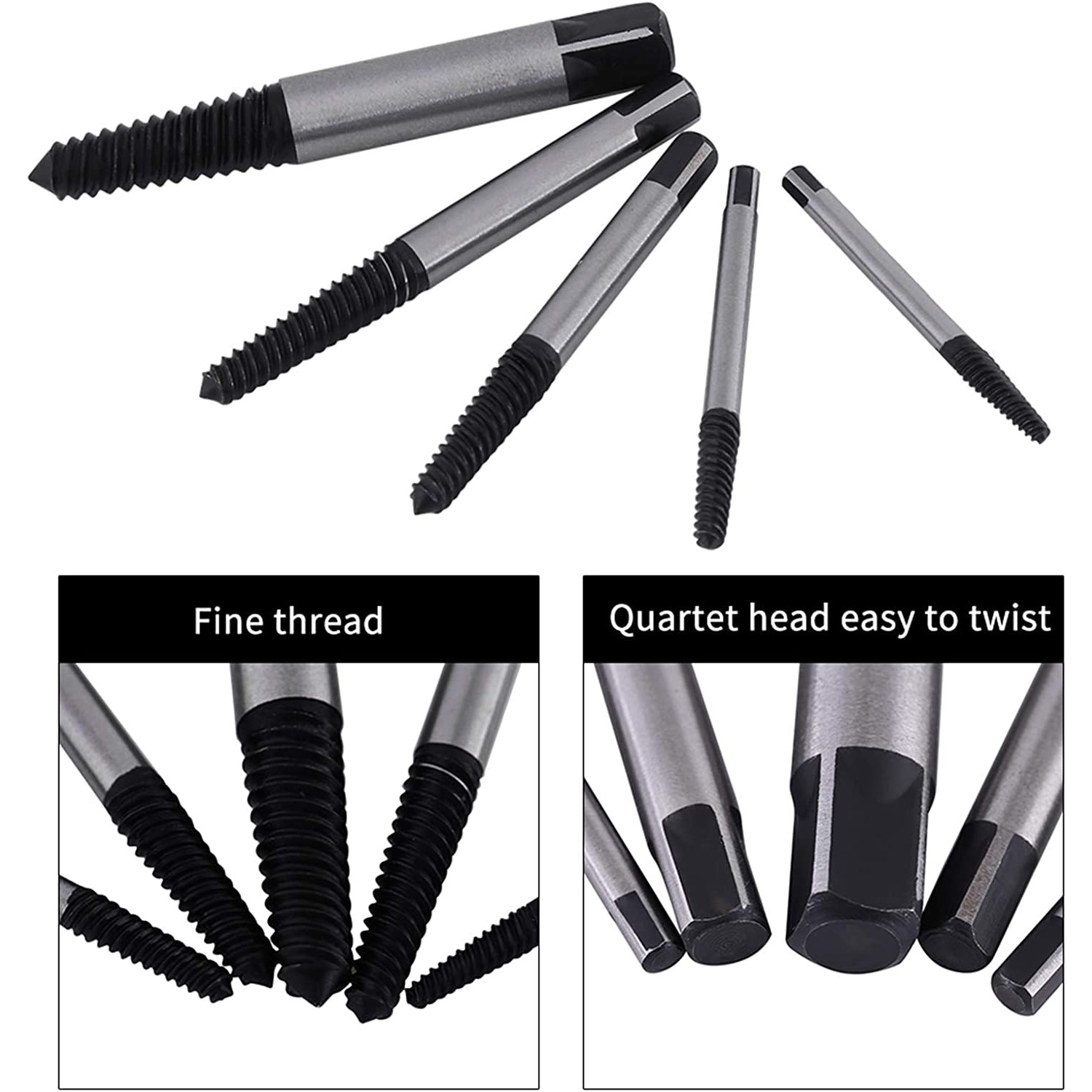 Set 5 extractoare de suruburi rupte, Otel, Negru - eMAG.ro