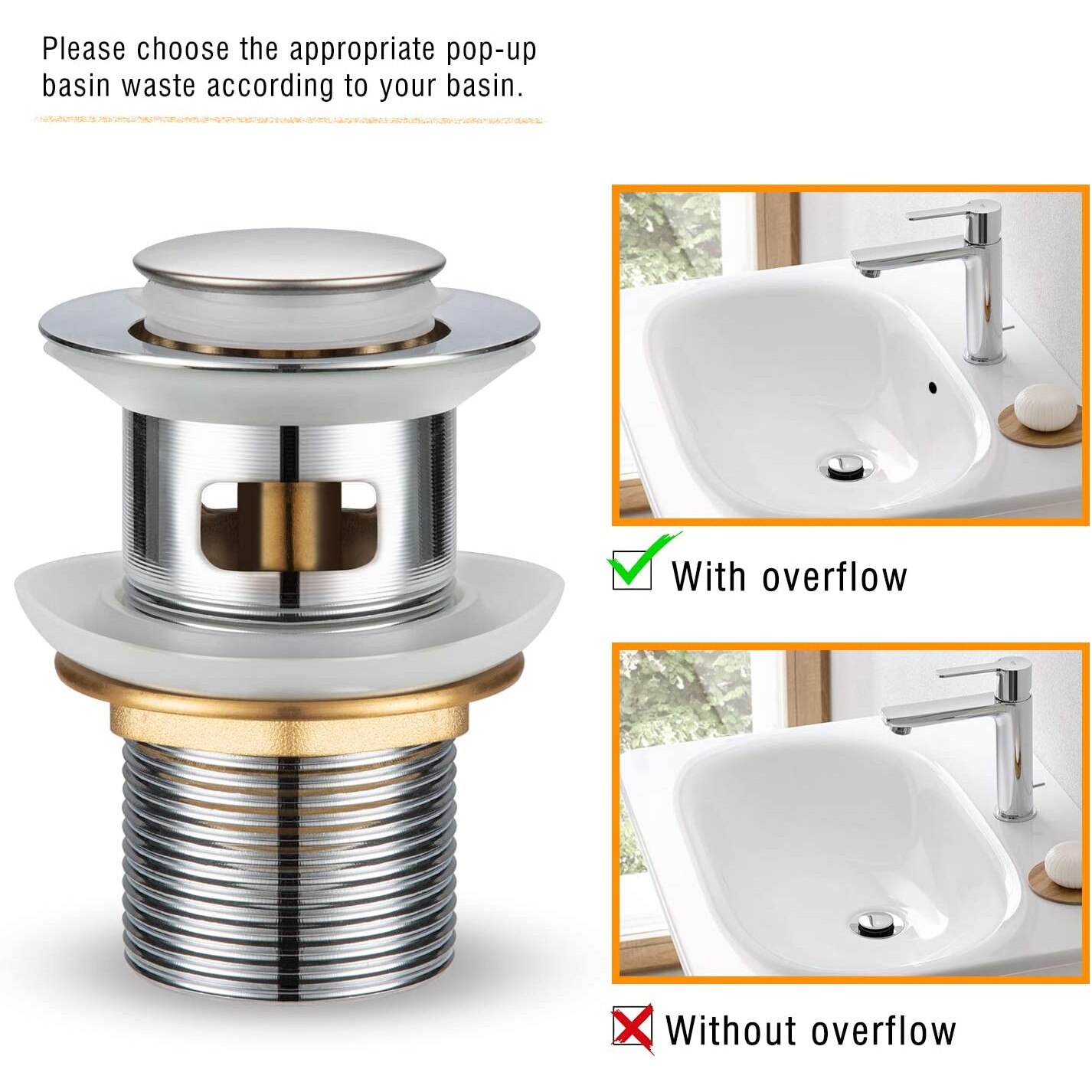 Scurgere pentru chiuveta, INOX/Alama, Pop-up de 1¼", 80 mm, Gri - eMAG.ro