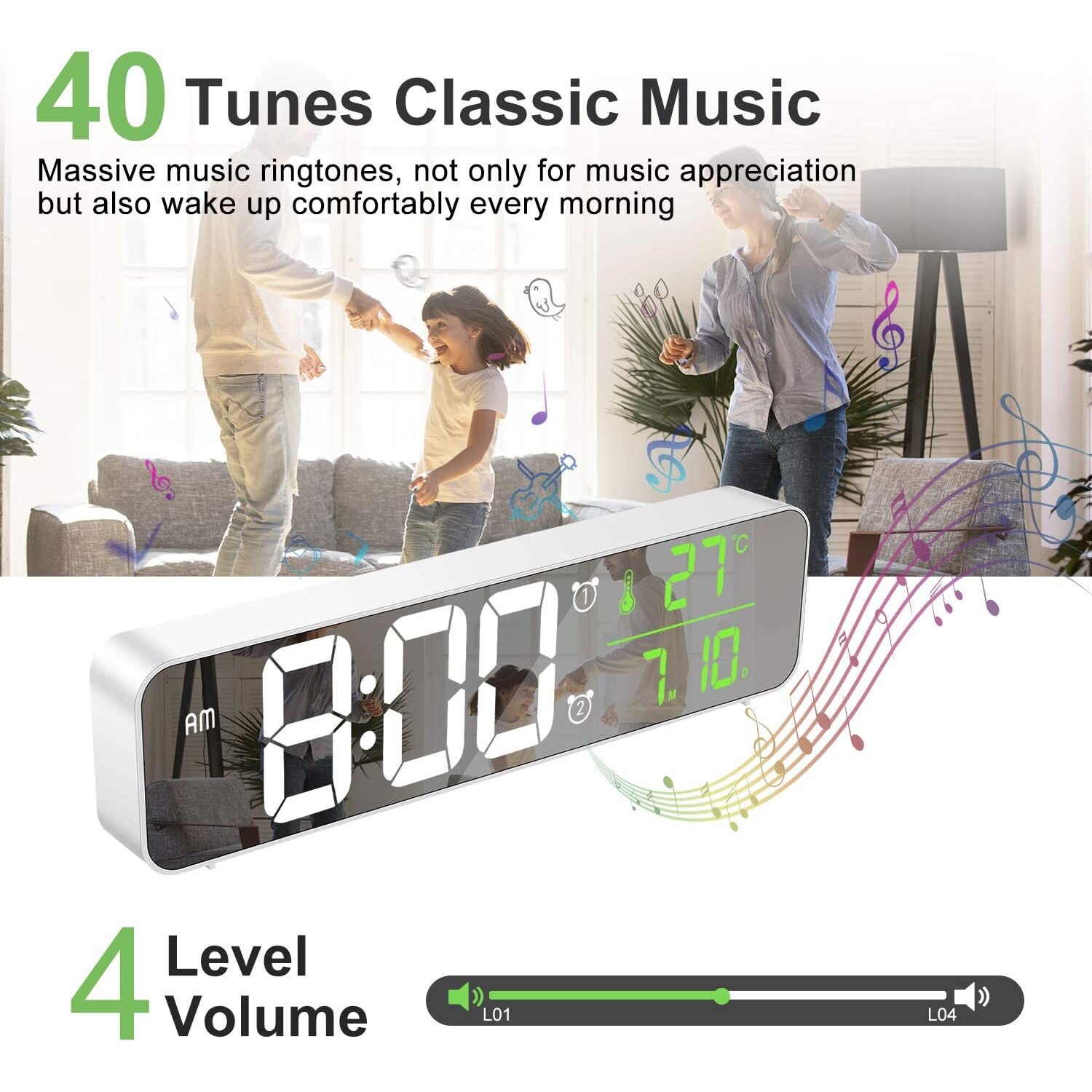 Ceas cu alarma digital, LED, Luminozitate reglabila, Alb - eMAG.ro