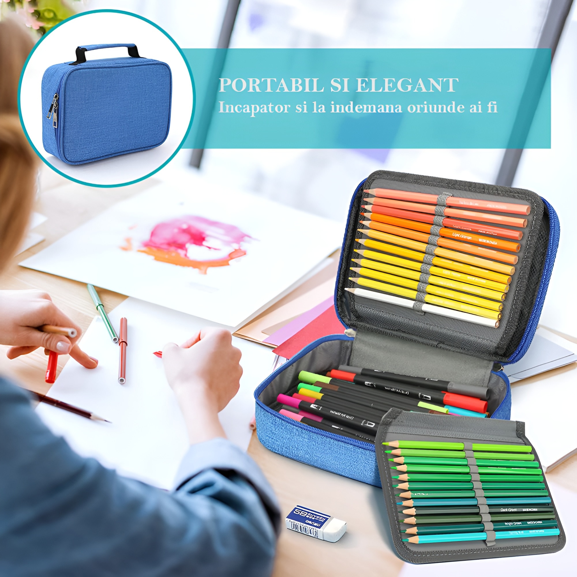Penar ZEQAS Tip Geanta cu 4 Compartimente, Include Creion si Pix ...