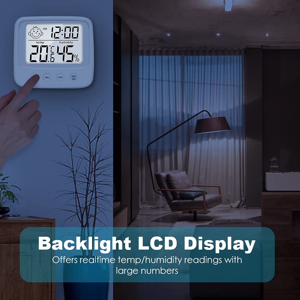 Termometru si higrometru digital Sunmostar, Iluminare de fundal, Ecran ...