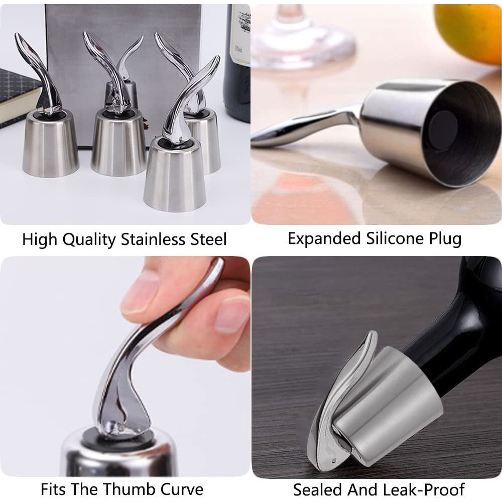 Set 3 dopuri sticle, Inox, Pentru vin spumant/sampanie, 4.1 x 9 cm ...