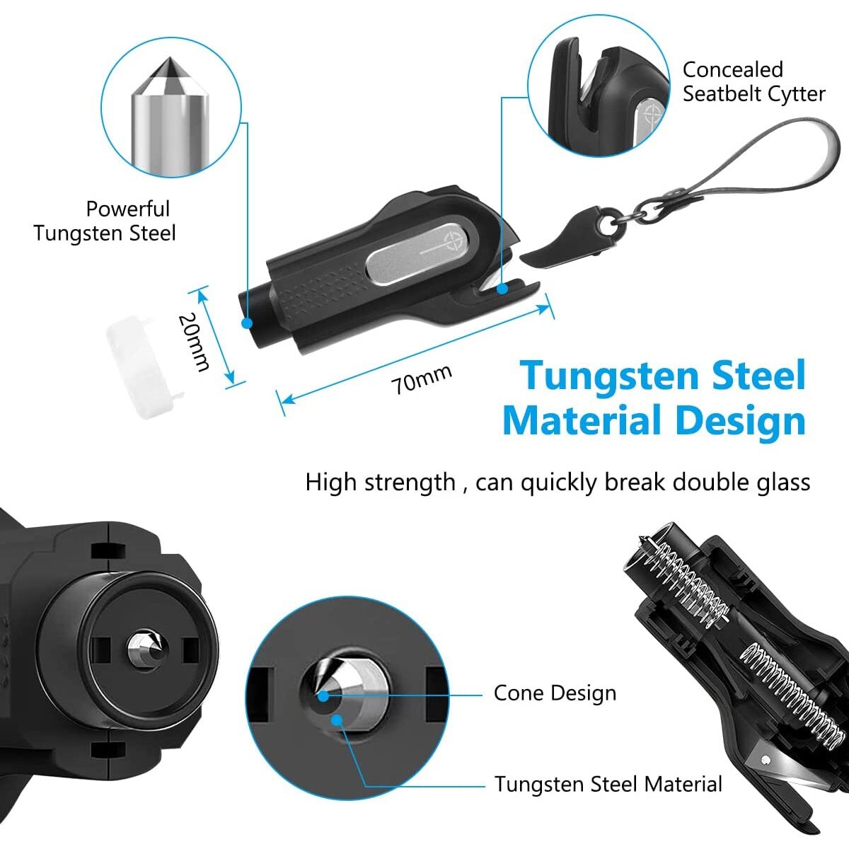 Spargator de geamuri 2 in 1, Instrument de taiat curele, Negru, Gri ...