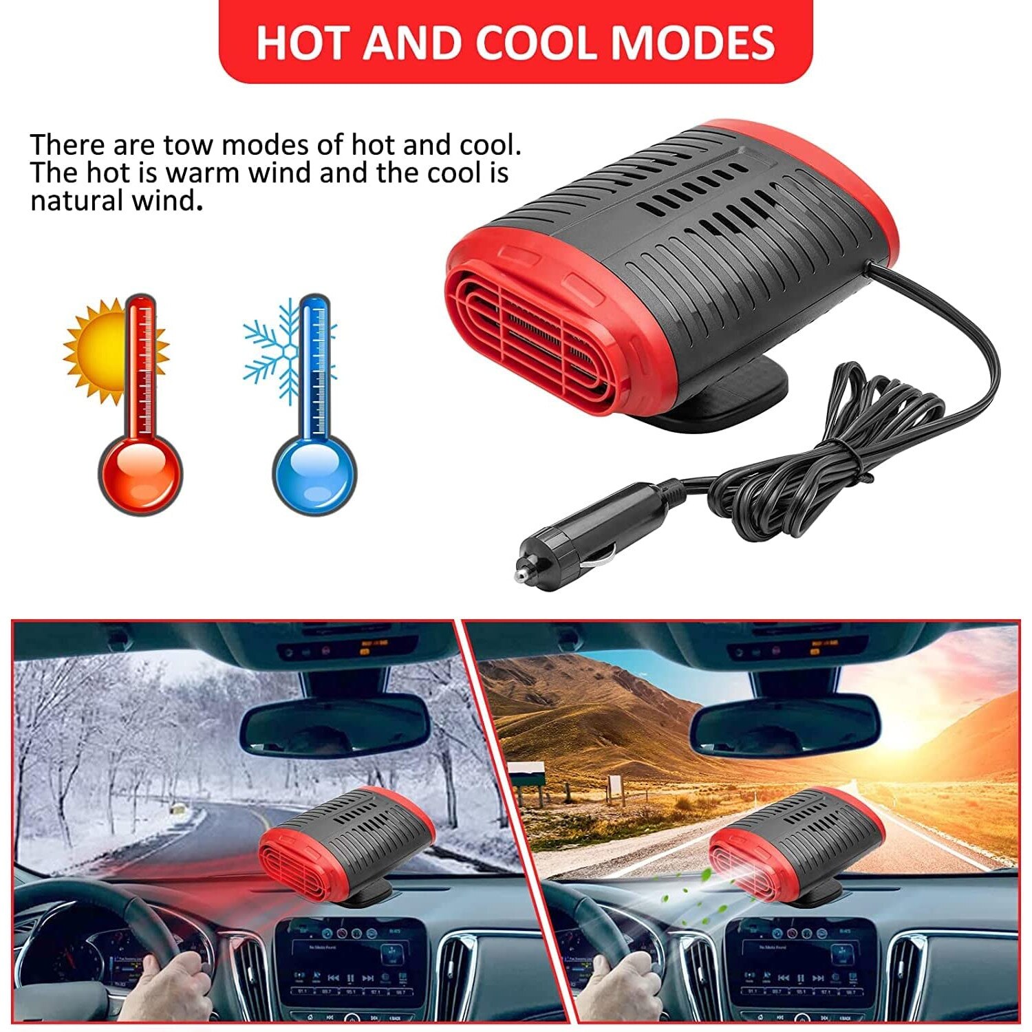 Incalzitor auto 2 in 1, Rotativ, 120 W, Negru/Rosu - eMAG.ro