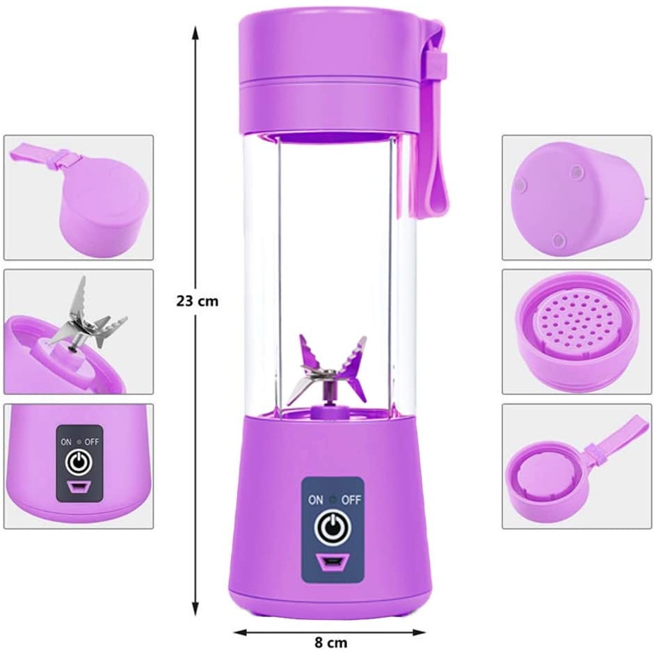 Blender personal, Portabil, Reincarcabil USB, 6 lame, 380 ml, Violet - eMAG.ro