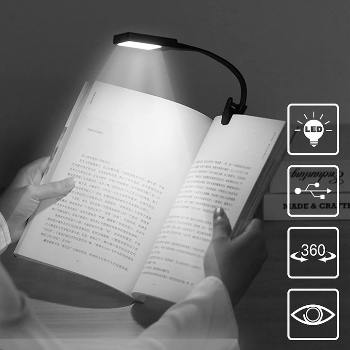 Lampa LED pentru citit, PVC, USB, Intensitate reglabila, Negru - eMAG.ro