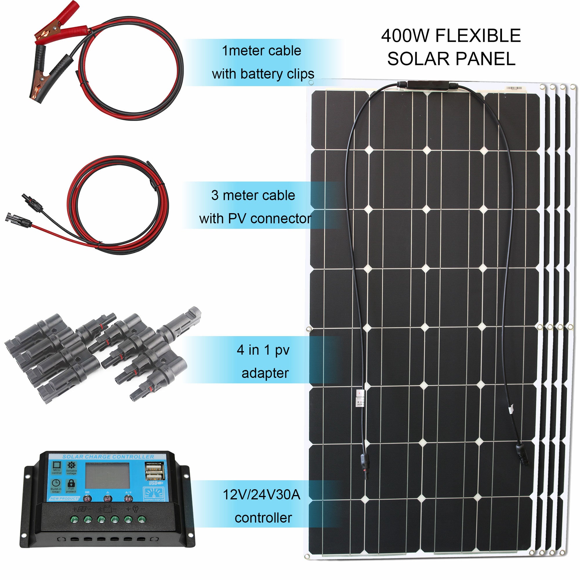 Kit Panou Solar Monocristalin, Flexibil, 12 V, 400 W, 32 de celule, Kit ...