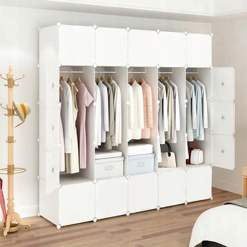 Dulap modular pentru haine, BADU, 15 rafturi, 183x47x183 cm, Alb - eMAG.ro