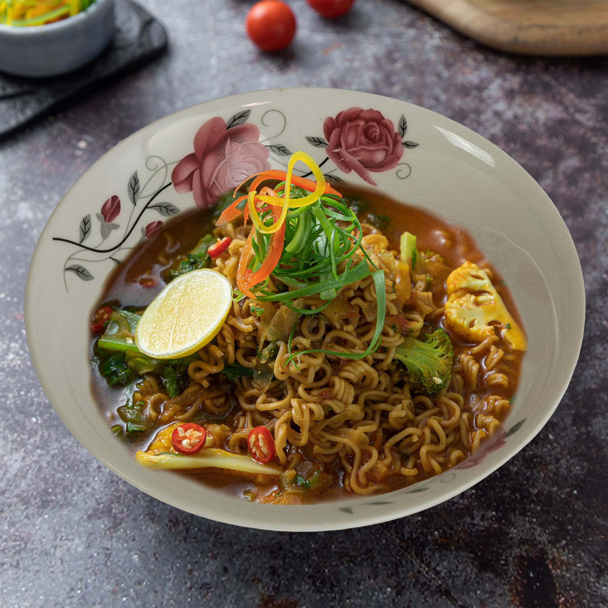 Set 6 boluri, German Quality, Portelan, 270 ml, Alb cu trandafir roz ...