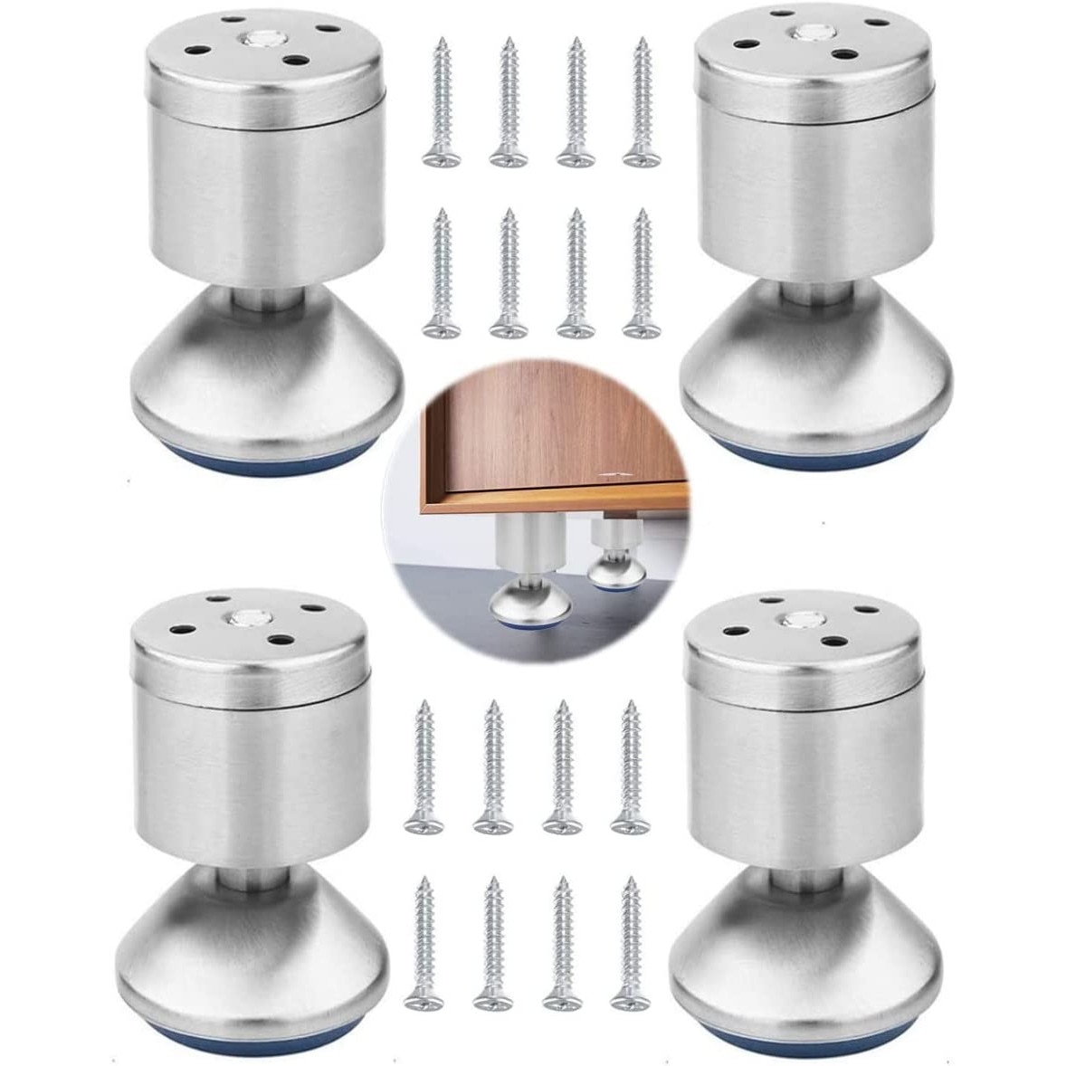 Set 4 picioare reglabile mobila, 50x50x80mm, Aluminiu, Argintiu - eMAG.ro