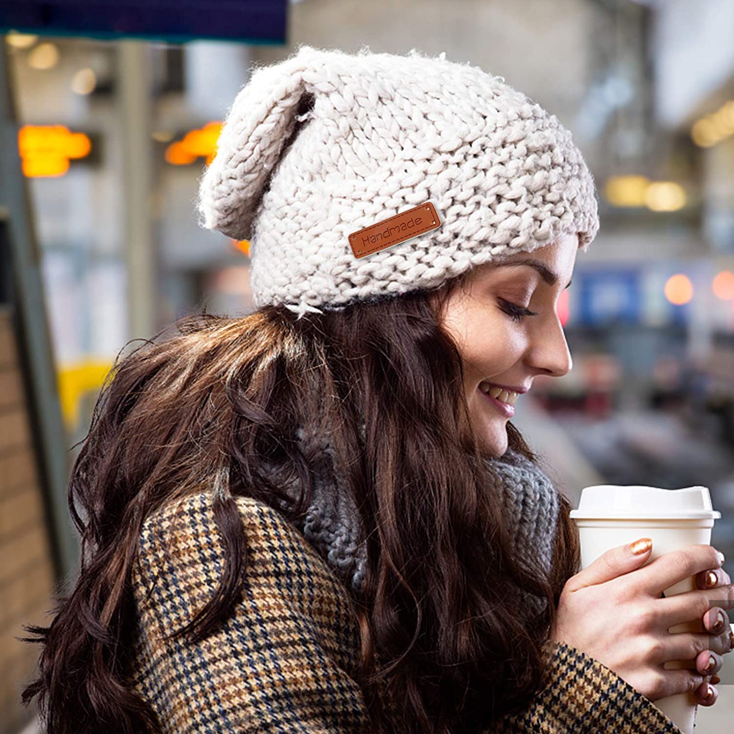 Set 100 etichete handmade, Textil/Piele, Maro - eMAG.ro