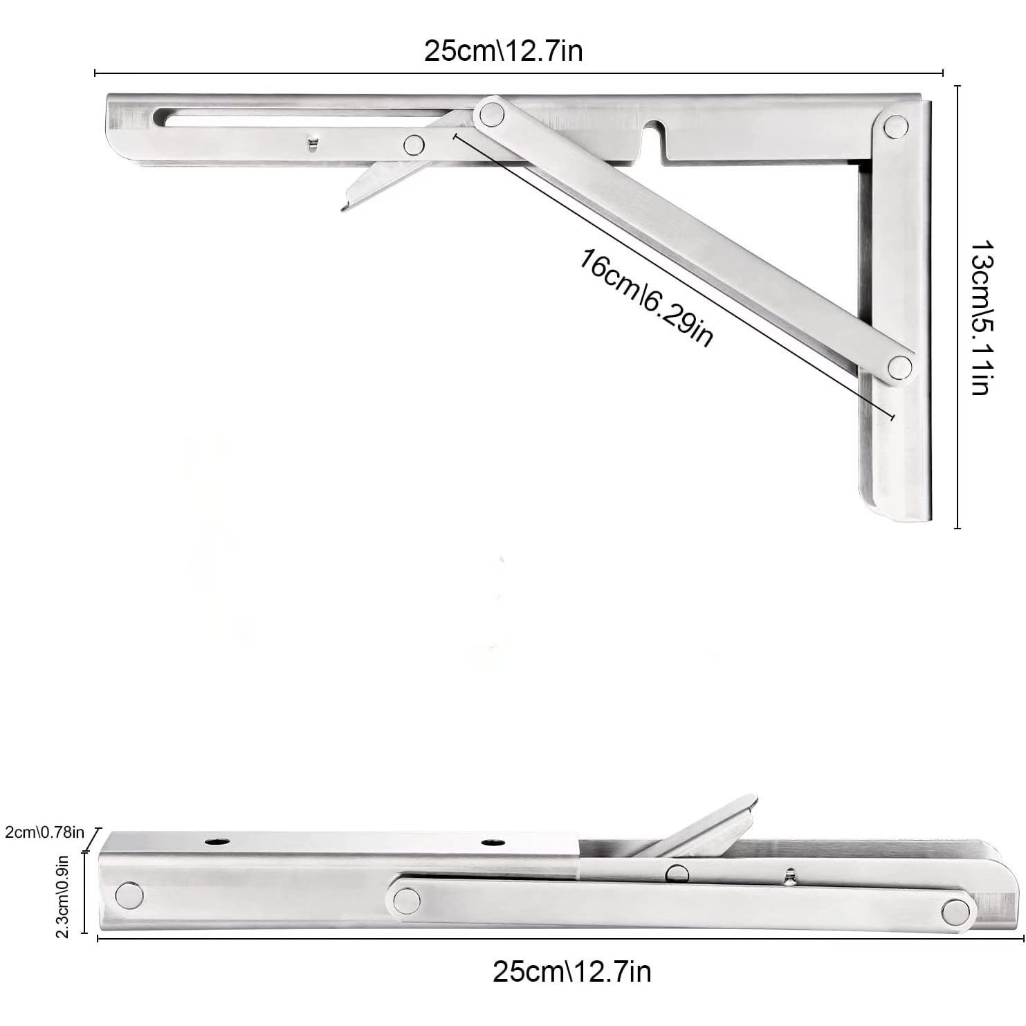 Set 2 suporturi rabatabile, Inox, 250 mm, Argintiu - eMAG.ro