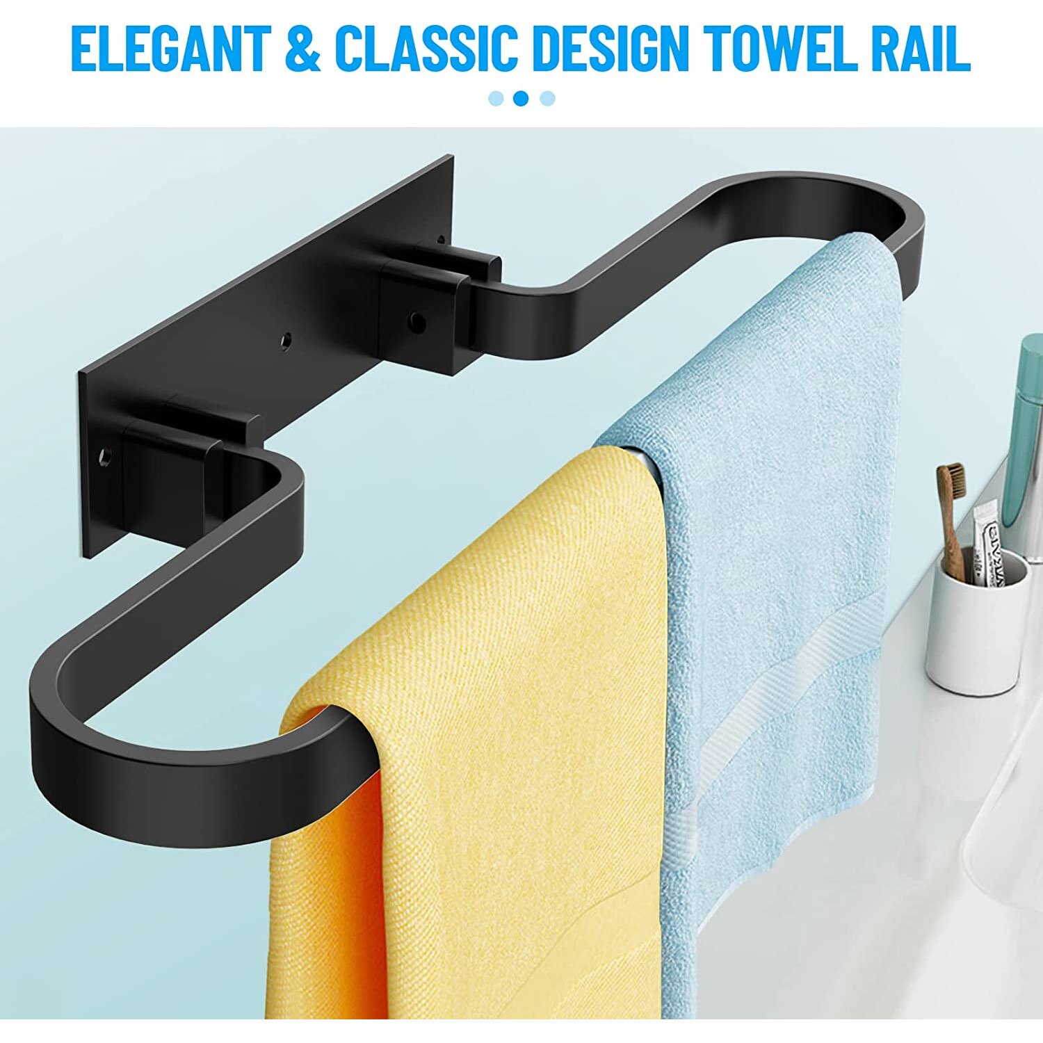 Suport pentru prosoape, Aluminiu, 40cm, Negru - eMAG.ro