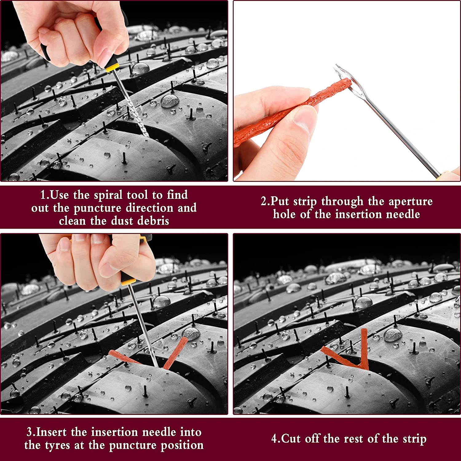 Kit reparare anvelope perforate, Pentru biciclete/masini/motociclete ...