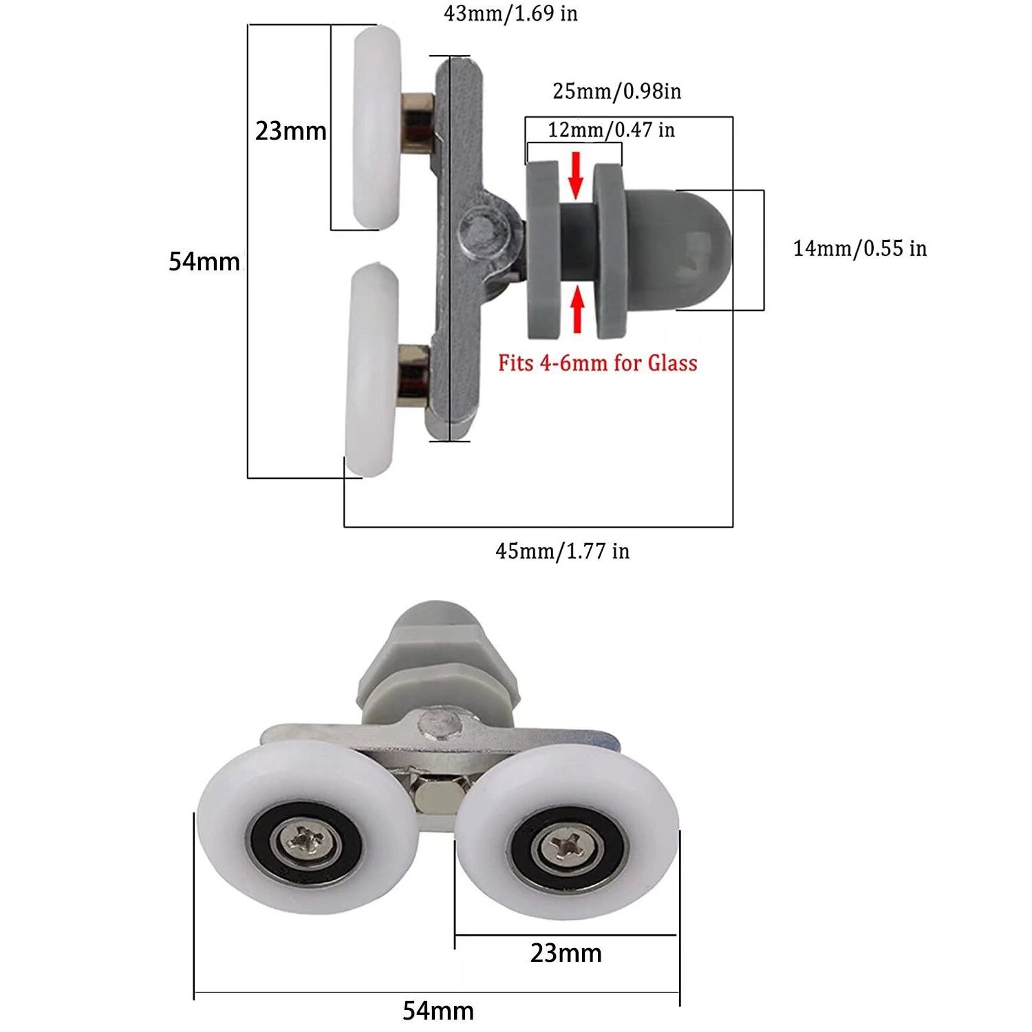 Set 4 role usi dus, Aluminiu/ABS, 23 mm, Gri/Alb - eMAG.ro