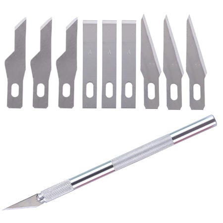 Cutter metalic de precizie tip bisturiu, cu 9 lame de rezerva, INOX ...