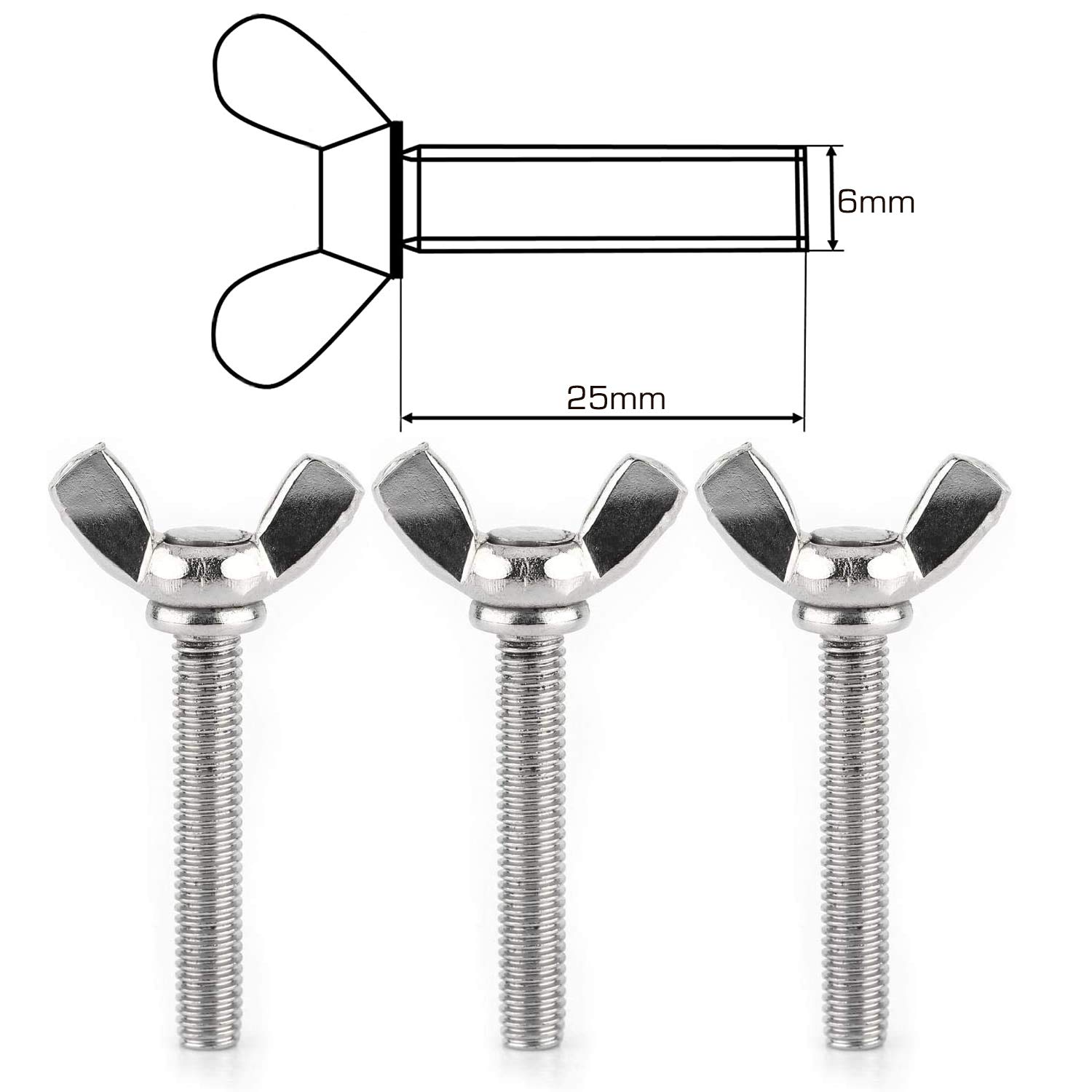 Surub cu aripa fluture, Inox, M6, 25 mm, 25 buc, Argintiu - eMAG.ro