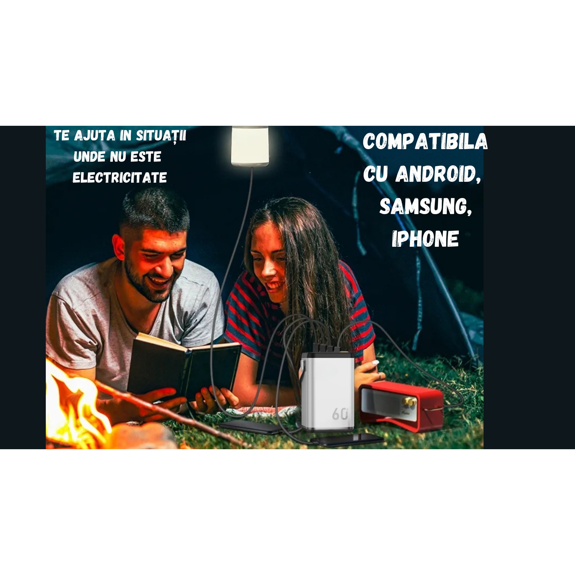 Acumulator Extern 60000 mAh, TU&YA® 36W, 3x USB, 2 x Type C, QuickCarge ...