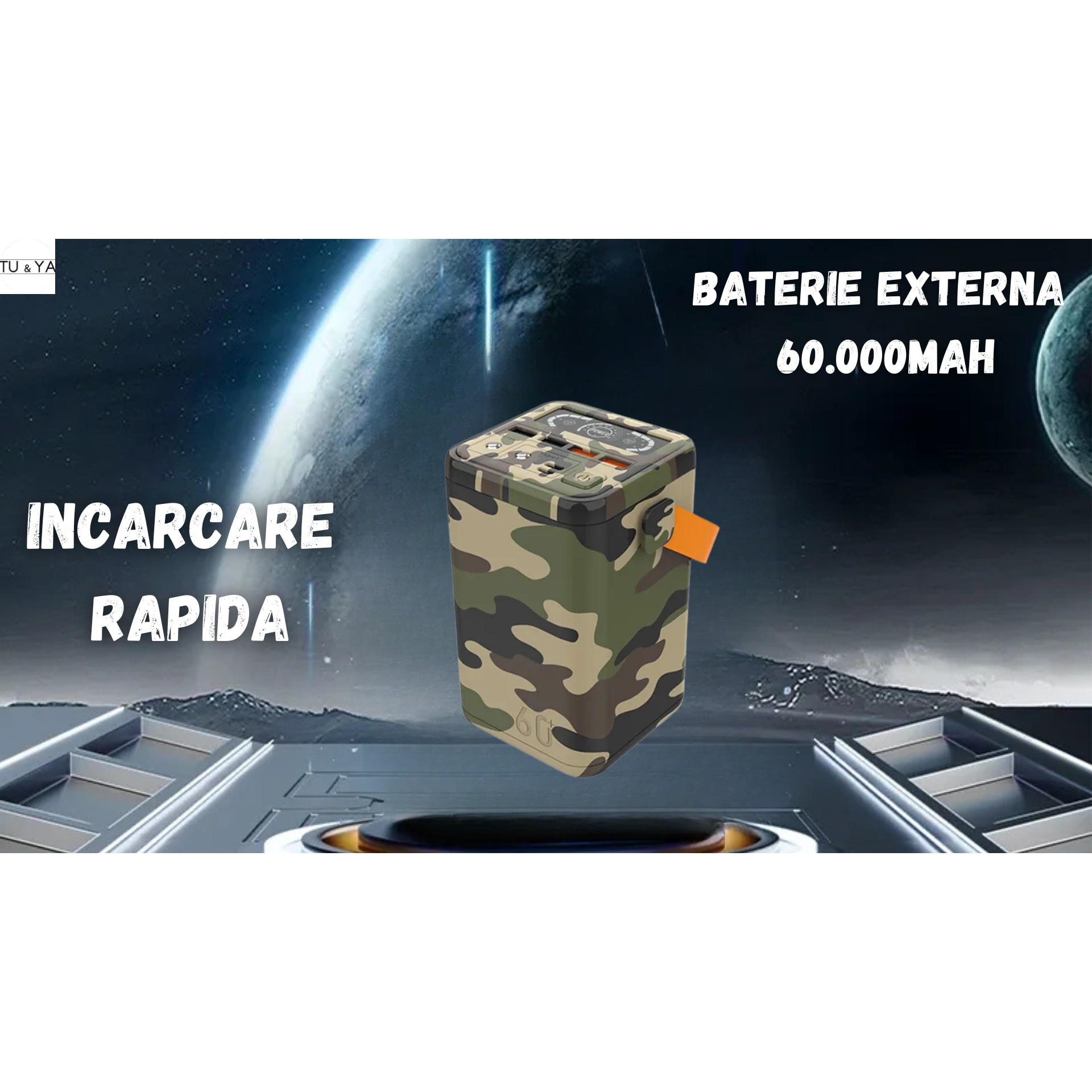 Acumulator Extern 60000 mAh, TU&YA® 36W, 3x USB, 2 x Type C, QuickCarge ...