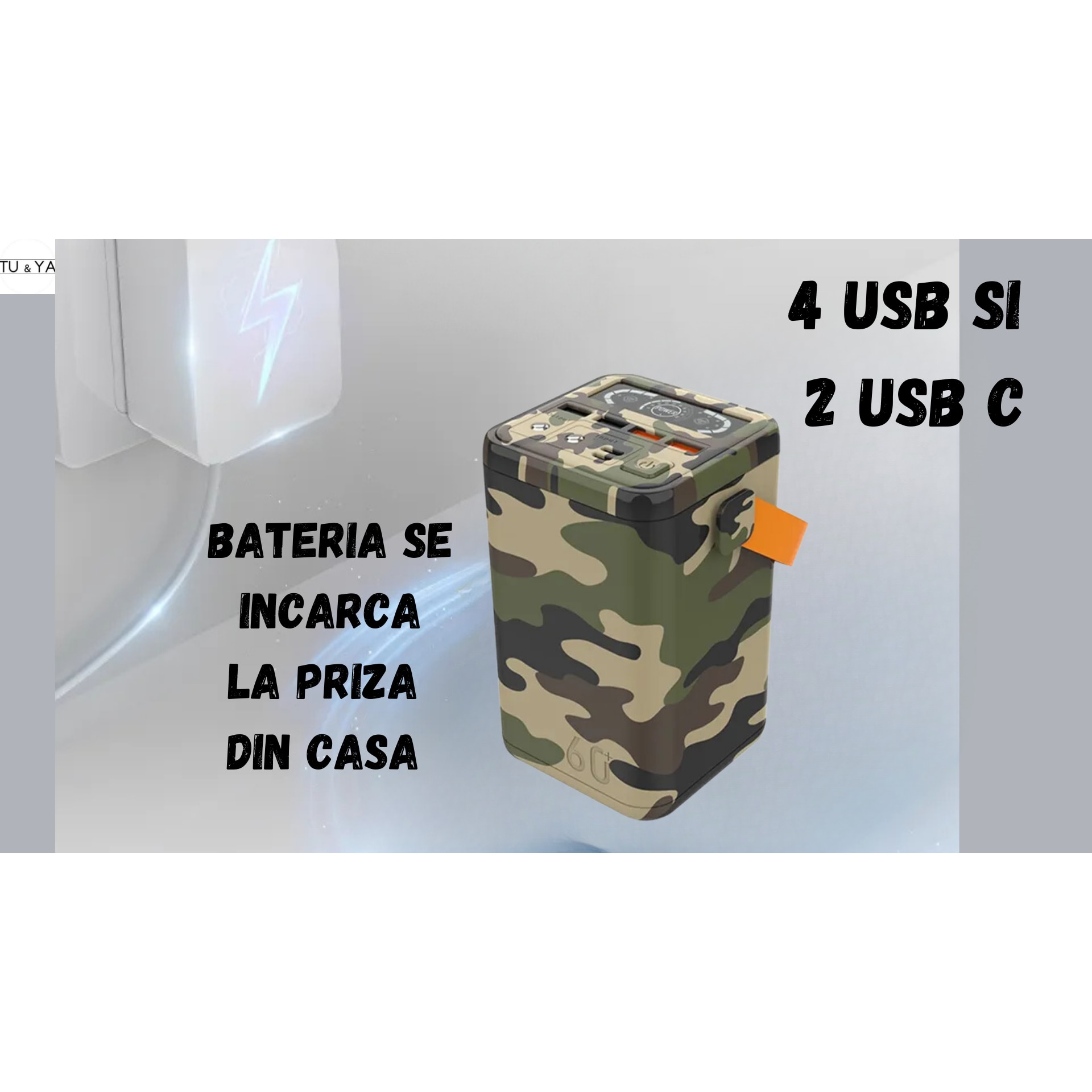 Acumulator Extern 60000 mAh, TU&YA® 36W, 3x USB, 2 x Type C, QuickCarge ...