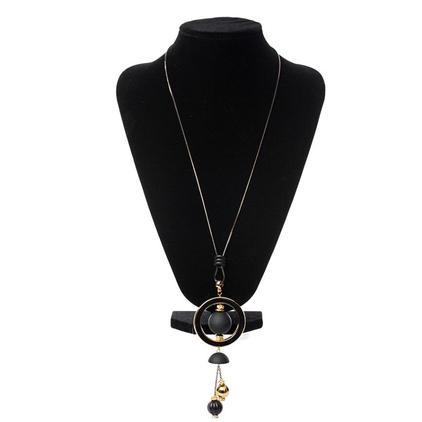 Colier lung, cu pandantive multiple, CRM, model deosebit, negru/auriu ...