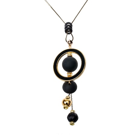 Colier lung, cu pandantive multiple, CRM, model deosebit, negru/auriu ...