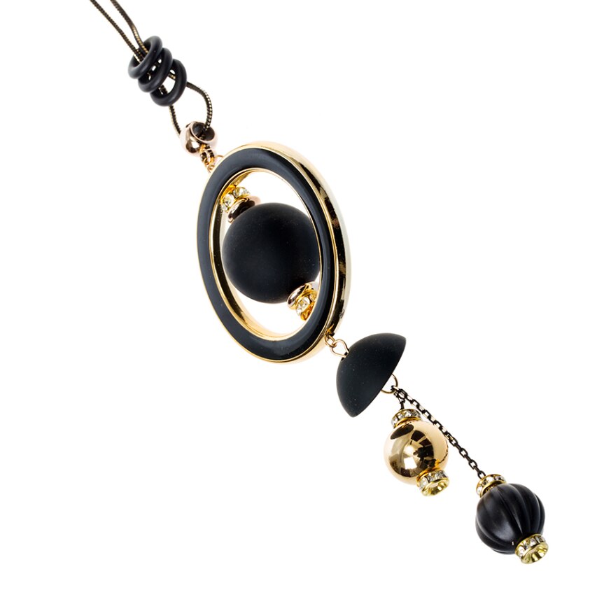 Colier lung, cu pandantive multiple, CRM, model deosebit, negru/auriu ...