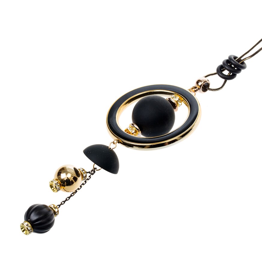 Colier lung, cu pandantive multiple, CRM, model deosebit, negru/auriu ...