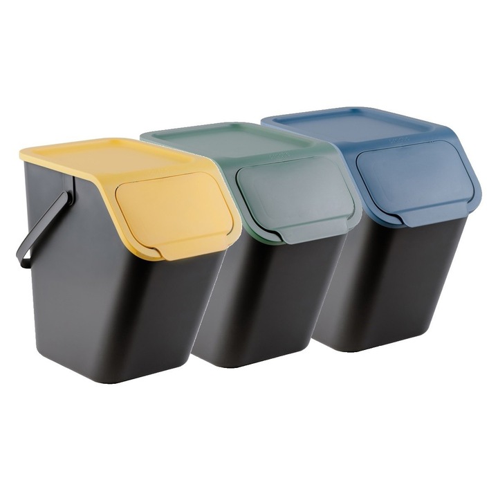 Set 3 cosuri reciclare deseuri, Altom, Polipropilena, 25 l, Multicolor ...