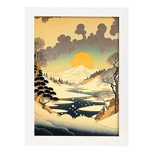 Poster pictura Raul inghetat in stil japonez, Nacnic, Cu rama alba, A3 ...