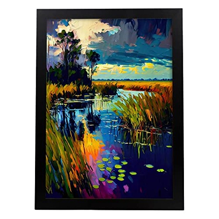 Poster Parcul Everglades in stil pictura in ulei. 101779-1-A3-CM-NEGRU ...
