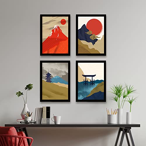 Set de 4 tablouri, Nacnic, Japoneze, Rama neagra, 18019-4-A3-CM-NEGRU ...