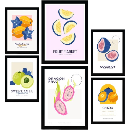 Set de 6 tablouri, Nacnic, fructe rare, culori vibrante, A3xA4, fara ...