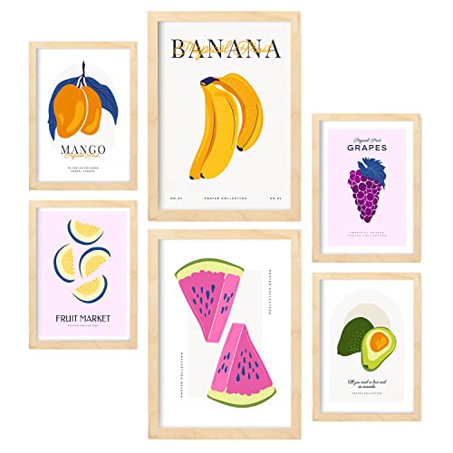 Set Nacnic de 6 postere, Fructe, A3 & A4, Rama lemn natural, 20159-6-CM ...