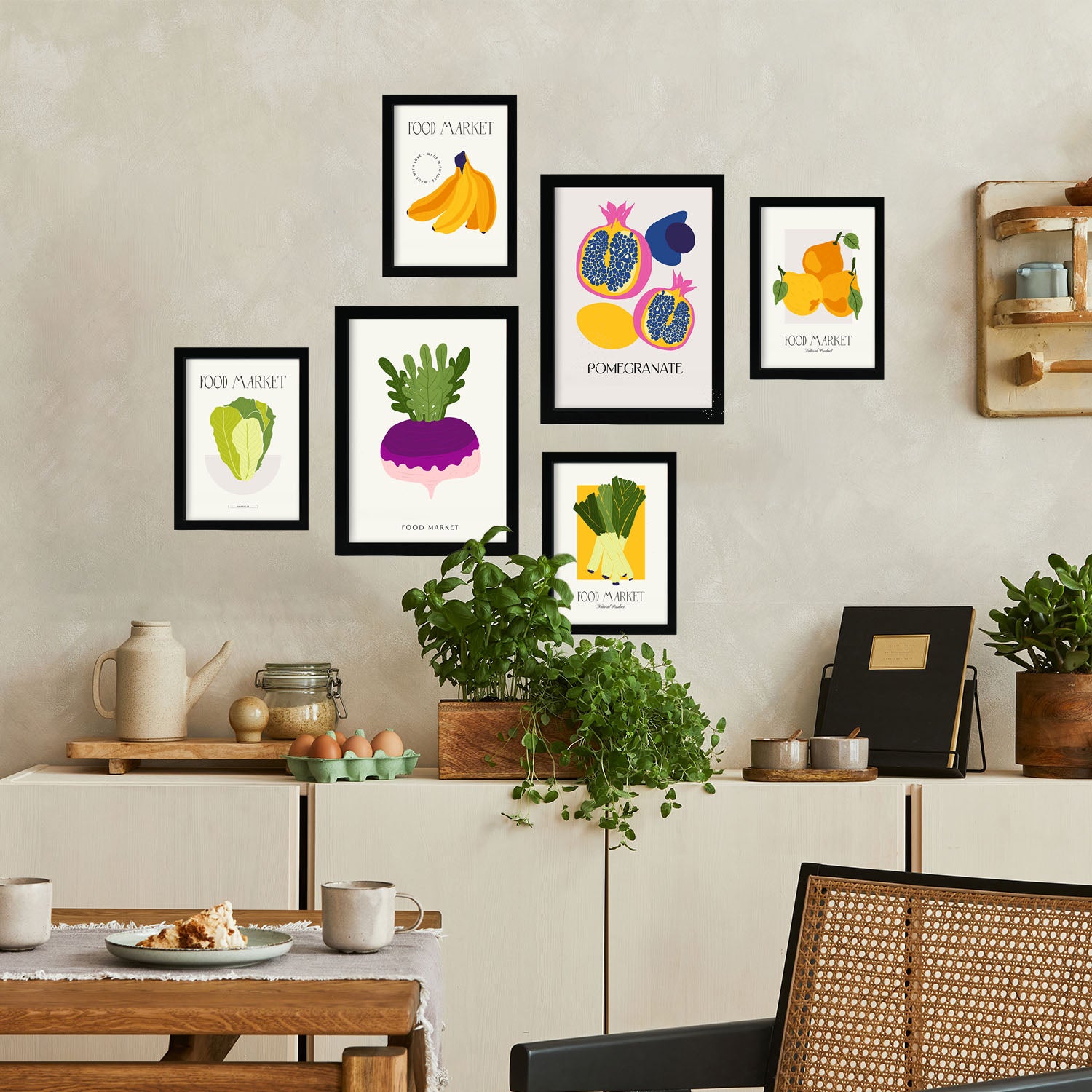 Set Nacnic de 6 postere, Fructe si legume, A3 & A4, Rama neagra, 20123 ...