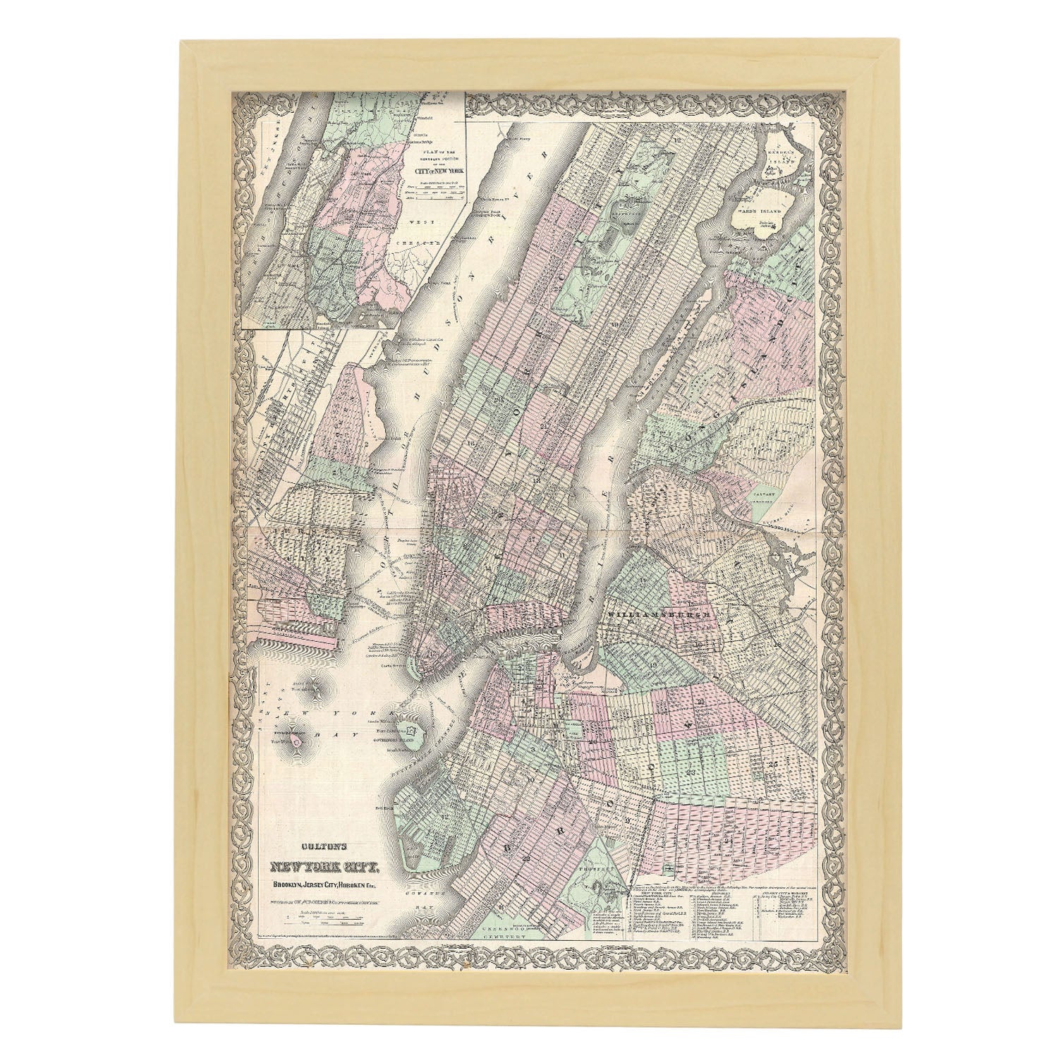 Poster, stil vintage, Harta New York-ului din 1865, A4, 17948-1-A4-CM ...