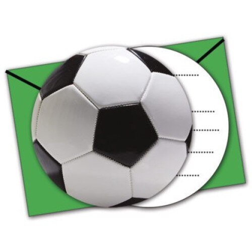 Set 6 invitatii petrecere, Javoli, Model fotbal, Hartie, Alb/Verde ...