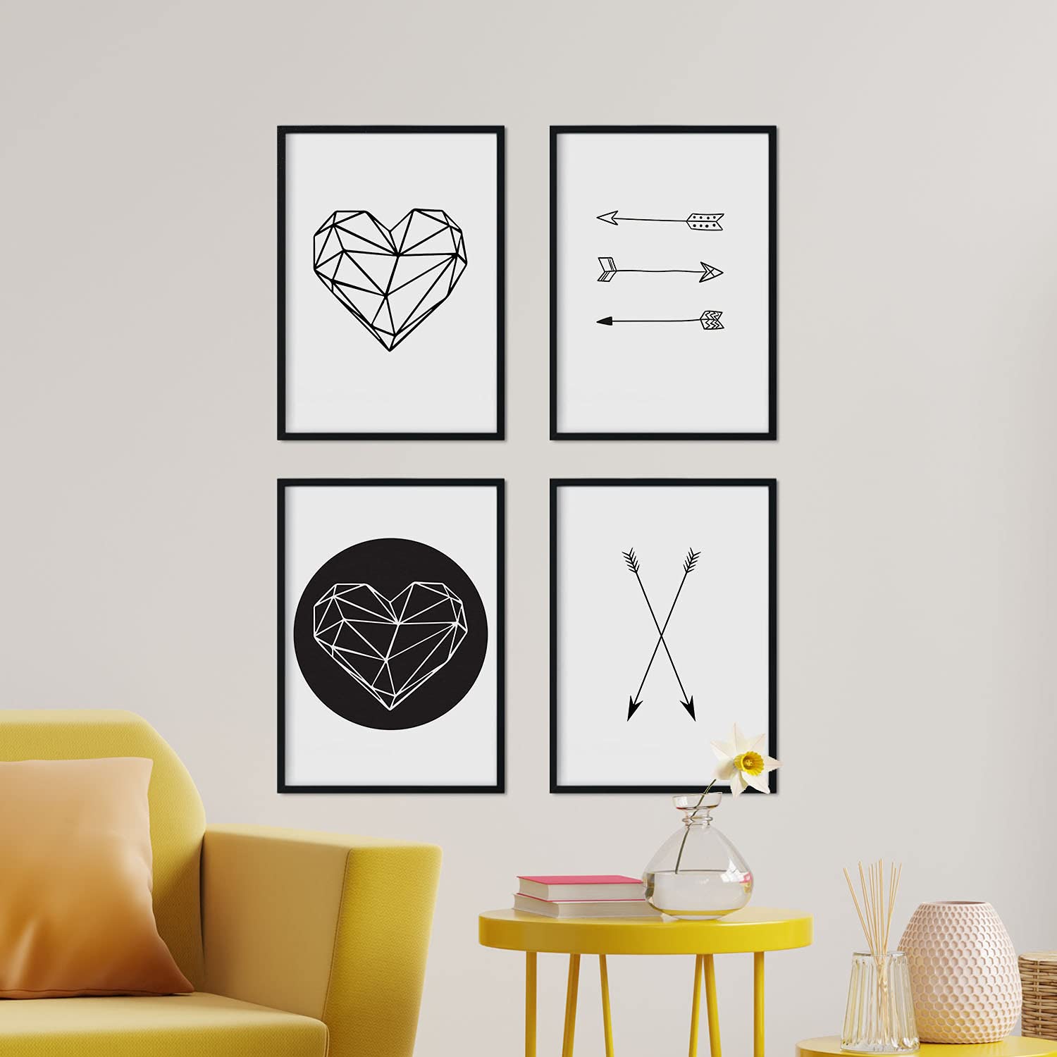 Set 4 tablouri decorative, Nacnic, Lemn/Hartie, Model Geoma, Format A3 ...