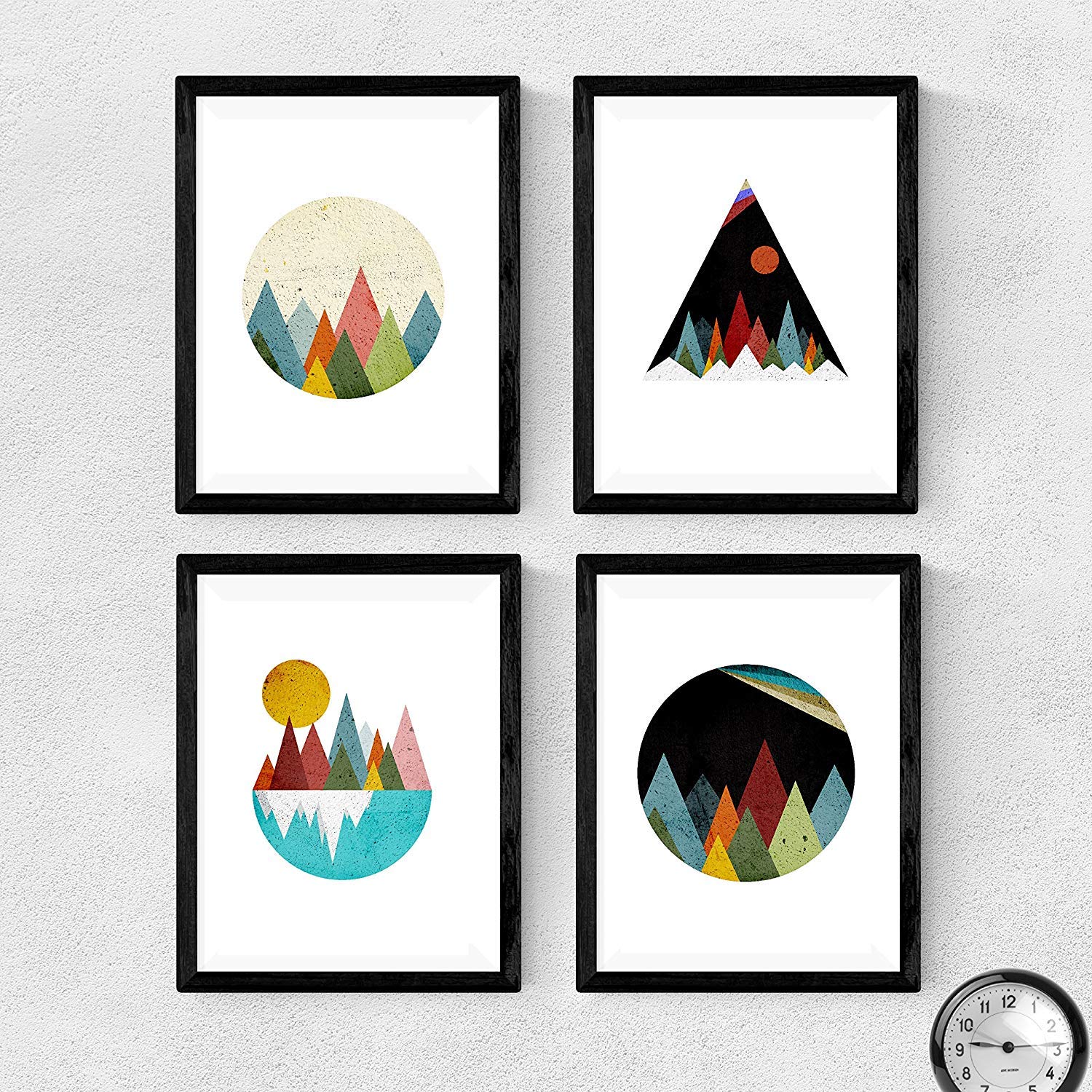 Set 4 tablouri Nacnic, Munti Colorati, Rama neagra, F4-2D-4-A4-CM-NEGRU ...