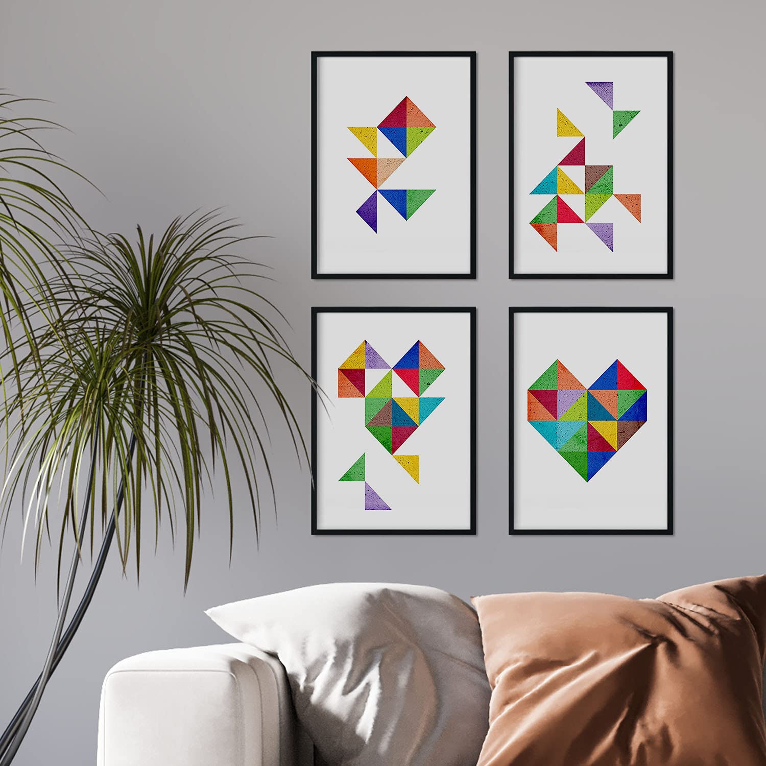 Set de 4 tablouri Nacnic, Imagini geometrice, Rama neagra, I6-53-4-A4 ...